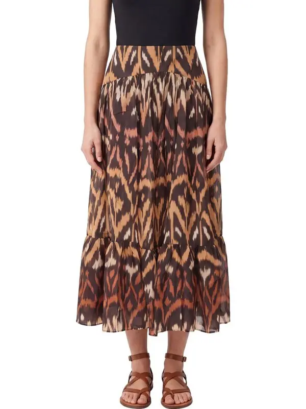 Zimmermann Abstract Print Flared Silk Midi Skirt - Brown