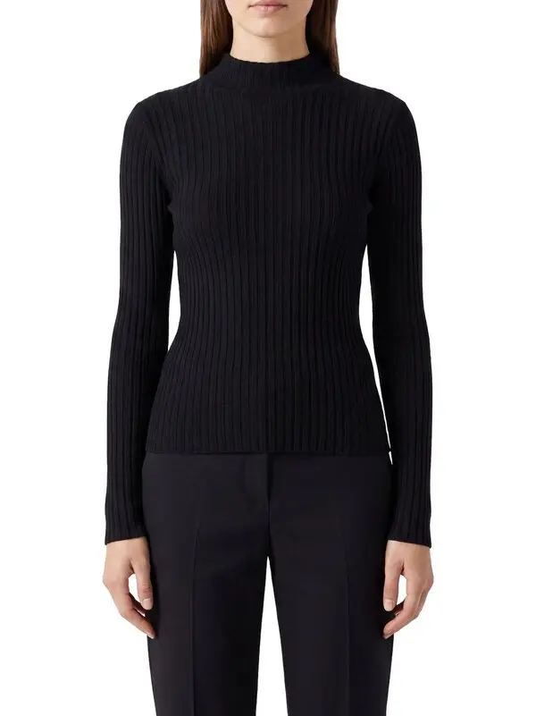 Pinko Ribbed Knit Mock Neck Sweater - Black