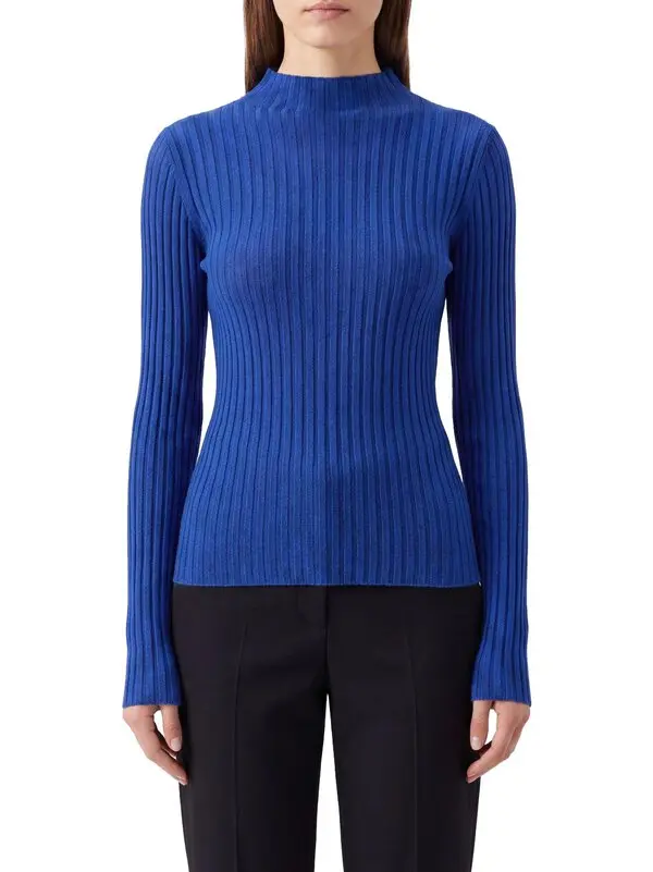 Pinko Ribbed Knit Mock Neck Sweater - Blue