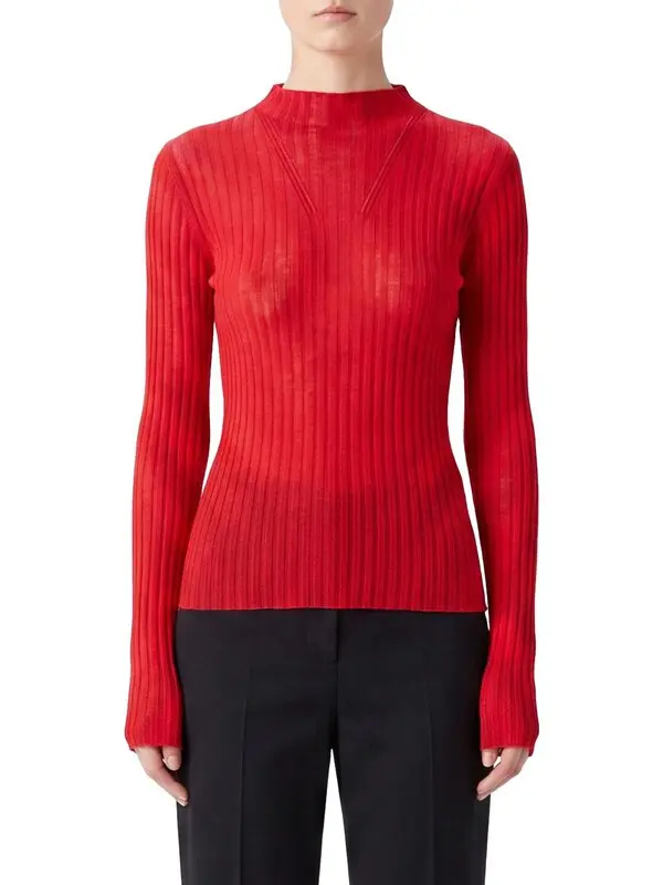 Pinko Ribbed Knit Mock Neck Sweater - Red