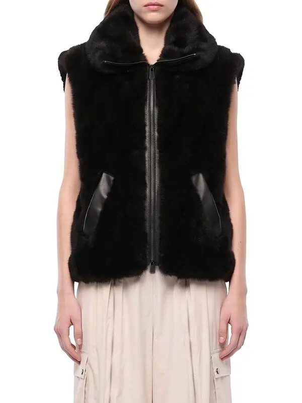 Pinko Hooded Faux Fur Waistcoat - Black