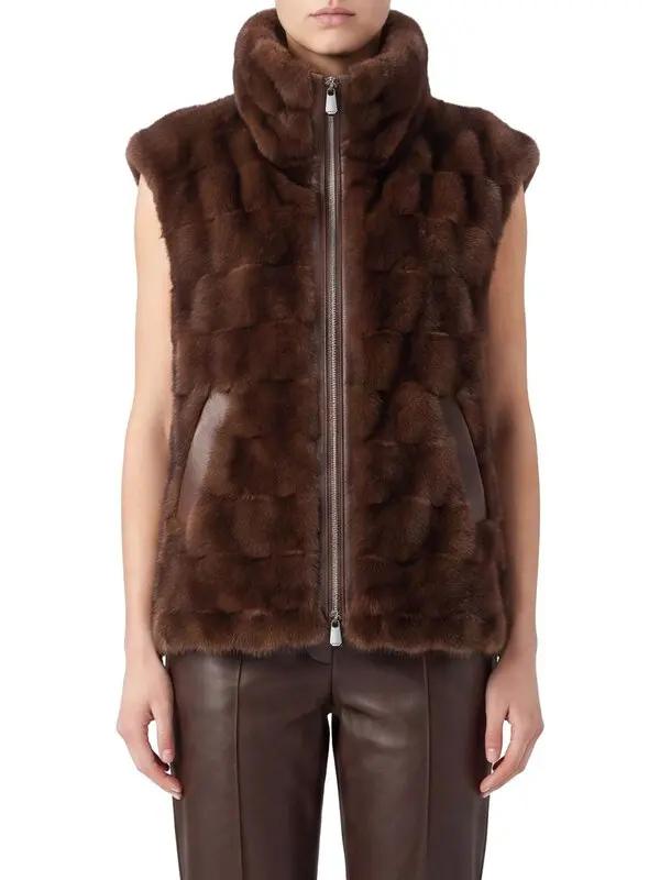 Pinko Hooded Faux Fur Waistcoat - Brown
