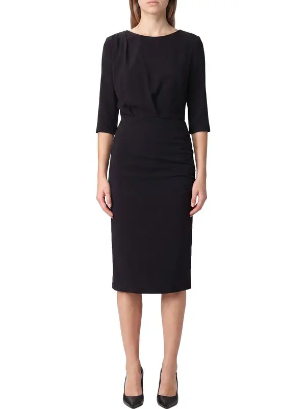 Pinko Slim Fit Long-sleeved Midi Sheath Dress In Crêpe With Back Slit - Black