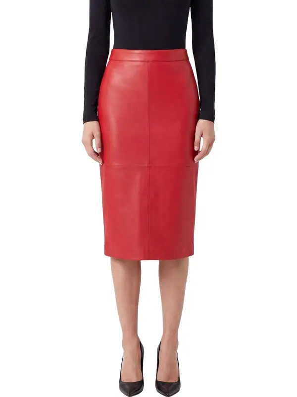 Pinko High-waisted Slim Fit Faux Leather Midi Pencil Skirt - Red