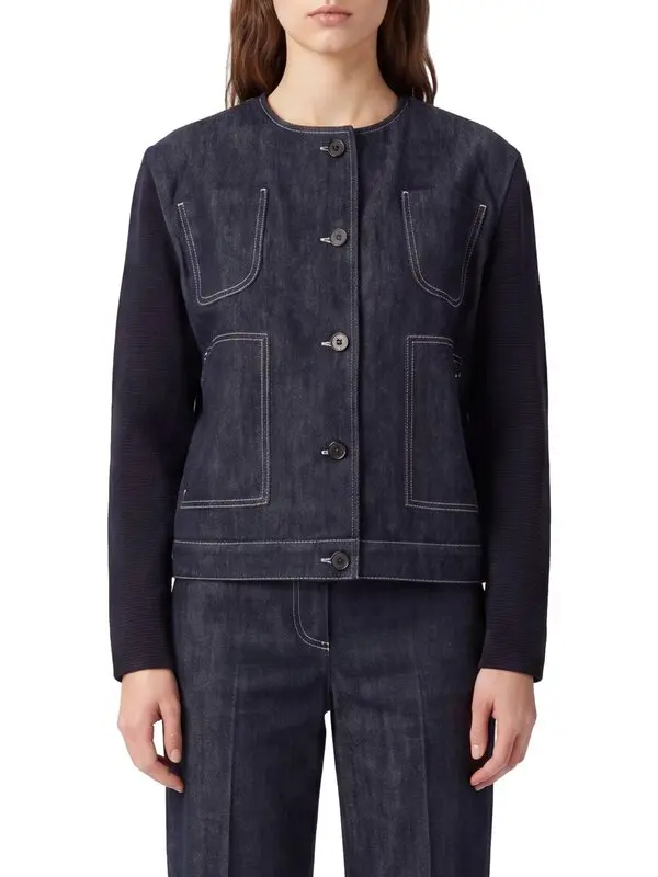 Fabiana Filippi Cropped Denim Jacket With Crew Neck And Contrast Stitching - Blue