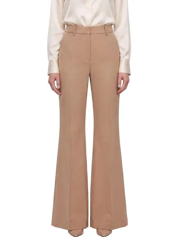 Sportmax High-waisted Flared Virgin Wool Trousers With Concealed Fastening - Beige
