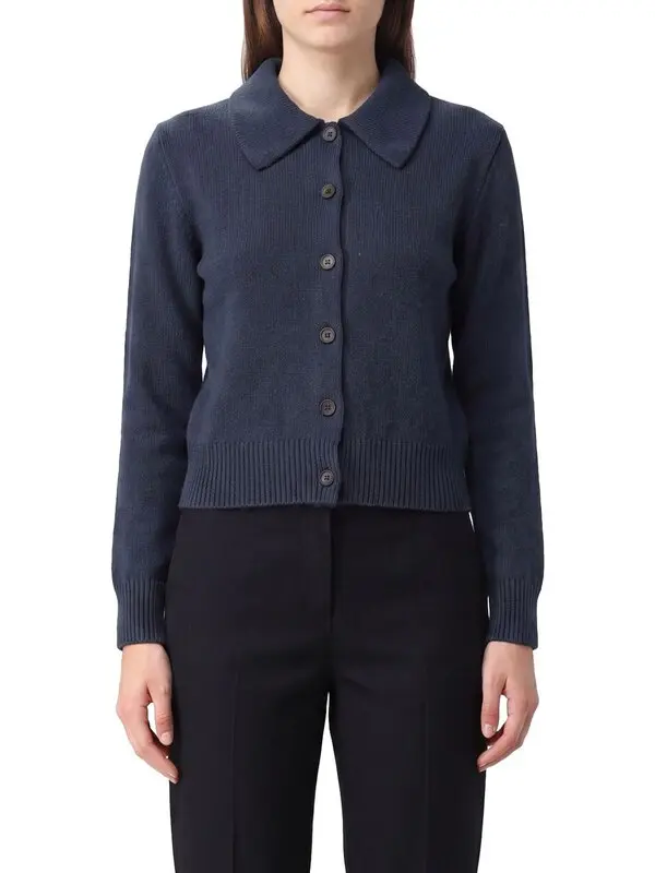 A.p.c. Wool And Cotton Blend Cardigan With Classic Collar - Blue