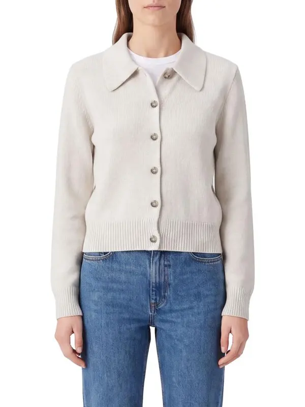 A.p.c. Wool And Cotton Blend Cardigan With Classic Collar - Mastic