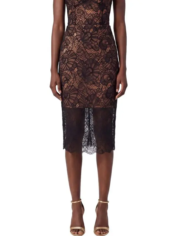 ROTATE BY BIRGER CHRISTENSEN Recycled Lace Midi Pencil Skirt With High-waisted Design - Black