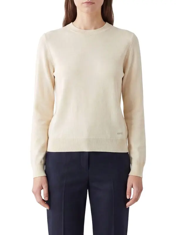 A.p.c. Slim Fit Crewneck Jumper In Pure Virgin Wool - White