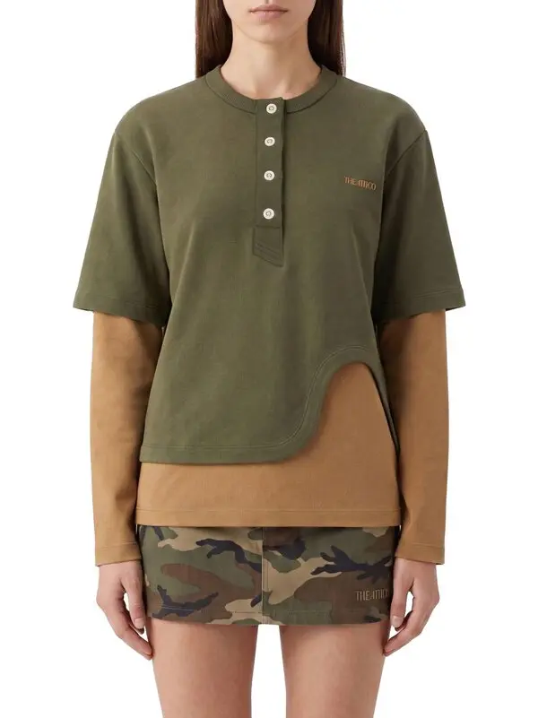 Attico Crewneck Cotton Sweatshirt With Contrasting Embroidered Logo - Green