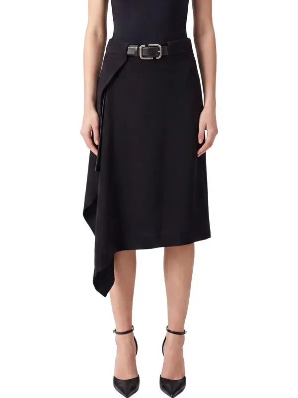 Attico Asymmetrical Virgin Wool Midi Skirt With Adjustable Belt - Black