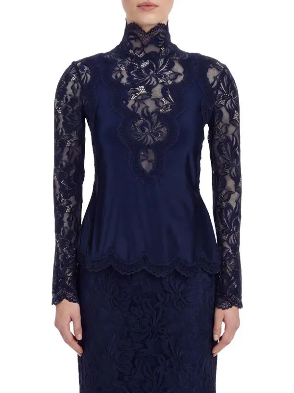 Rabanne Long-sleeved Lace High Neck Top - Blue