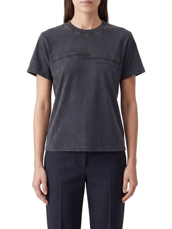 Alexander Wang Slim Fit Cotton T-shirt With Printed Logo And Short Sleeves - Black