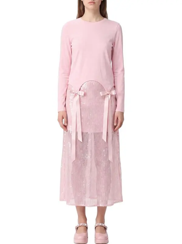 Simone Rocha Long-sleeved Lyocell Top With Embroidery And Bow - Pink