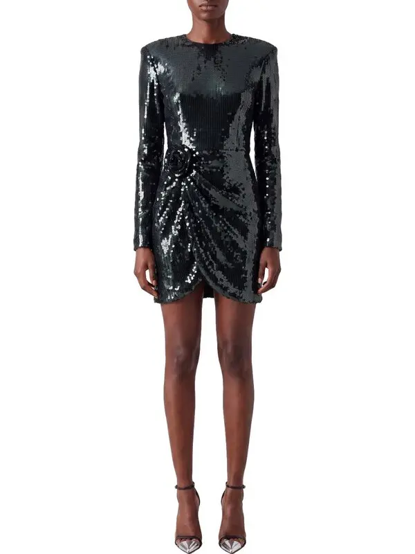 ROTATE BY BIRGER CHRISTENSEN Sequin-covered Evening Mini Dress With Waist Knot - Green