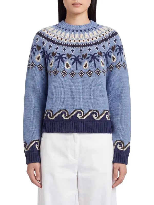 Alanui Virgin Wool Crewneck Jumper With Ethnic Jacquard Motif - Green