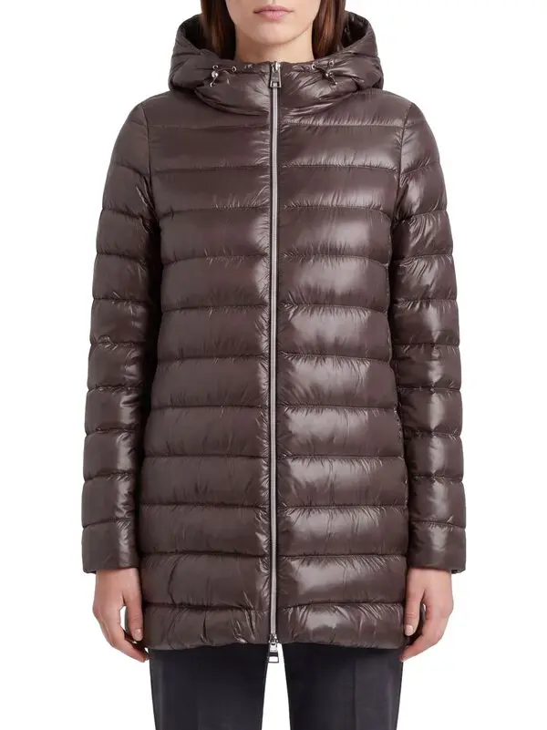 Herno Long Quilted Nylon Hooded Puffer Coat With Down Padding - Brown