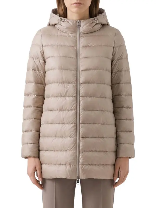 Herno Long Quilted Nylon Hooded Puffer Coat With Down Padding - Cream