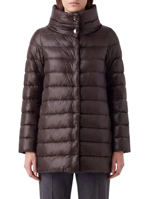 Herno Amelia Quilted Waterproof Nylon Down Coat With High Neck - Dark