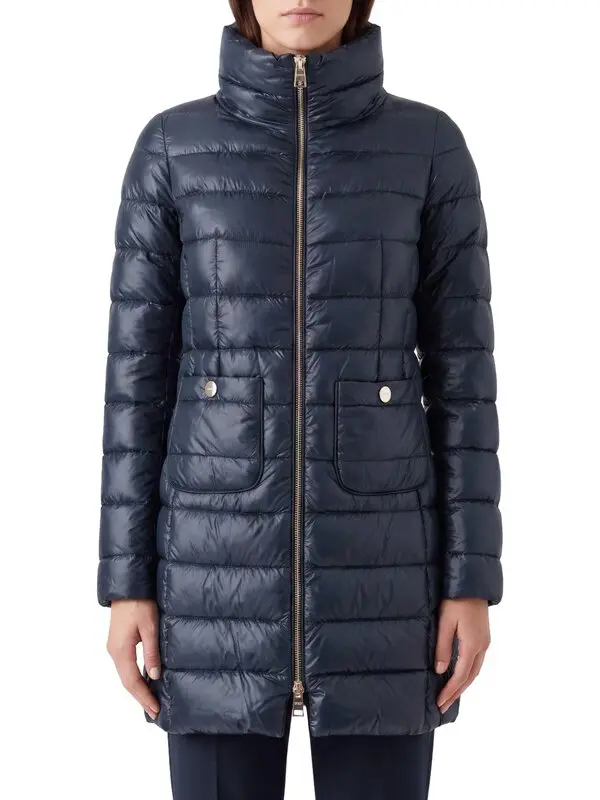 Herno Long Water-repellent Nylon Down Jacket With High Neck And Slim Fit - Blue