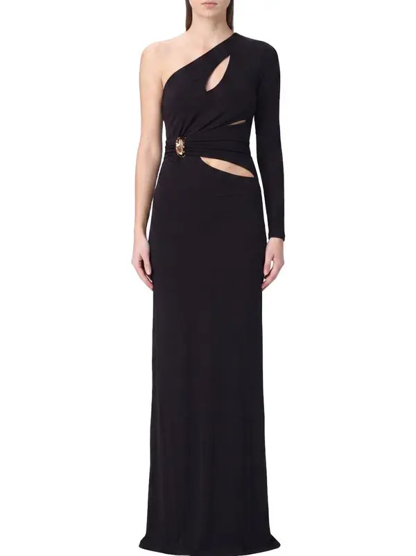 Elisabetta Franchi One-shoulder Long Evening Gown In Crêpe With Cut-out Details - Black
