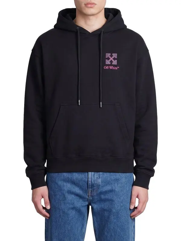 Off-White Relaxed Fit Arrow Logo Cotton Hoodie - Black
