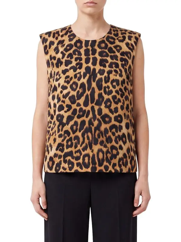 Alberta Ferretti Sleeveless Silk Top With Animalier Print - Brown