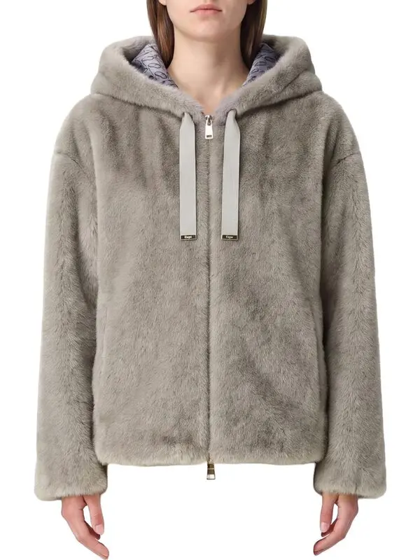 Herno Faux Fur Hooded Zip-up Jacket - Grey