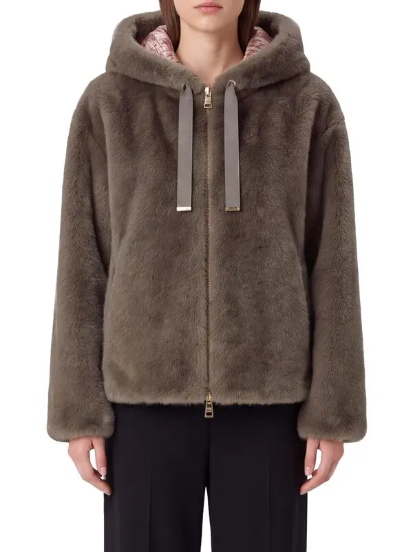 Herno Faux Fur Hooded Zip-up Jacket - Mink