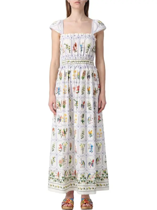 Farm Rio Tropical Porcelain Cotton Mini Dress With Square Neckline - White