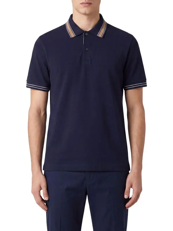 FERRAGAMO Slim Fit Cotton Polo Shirt With Contrast Trim - Beige