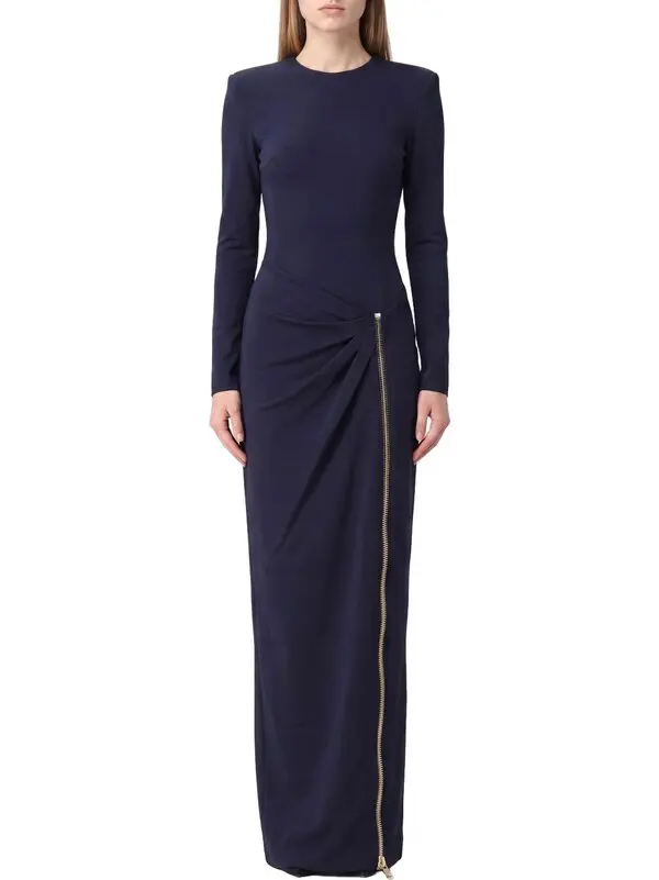 Balmain Padded-shoulder Long-sleeved Jersey Sheath Gown - Black