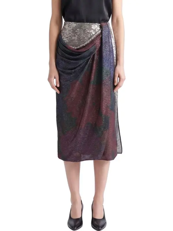 MAISON MARGIELA Asymmetrical Midi Skirt In Jersey With Embroidered Sequins - Blue