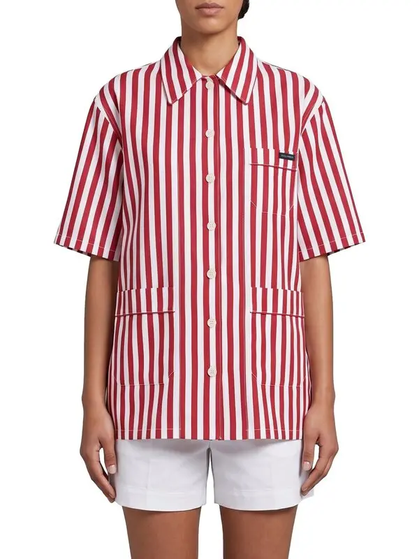 Dolce & Gabbana Striped Cotton And Silk Short-sleeve Shirt With French Collar - Red