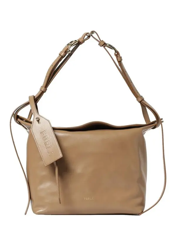 Furla Ginevra Smooth Leather Shoulder Bag With Logo Charm - Brown