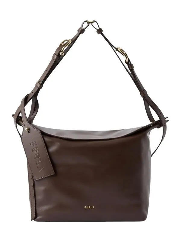 Furla Ginevra Smooth Leather Shoulder Bag With Logo Charm - Burnt