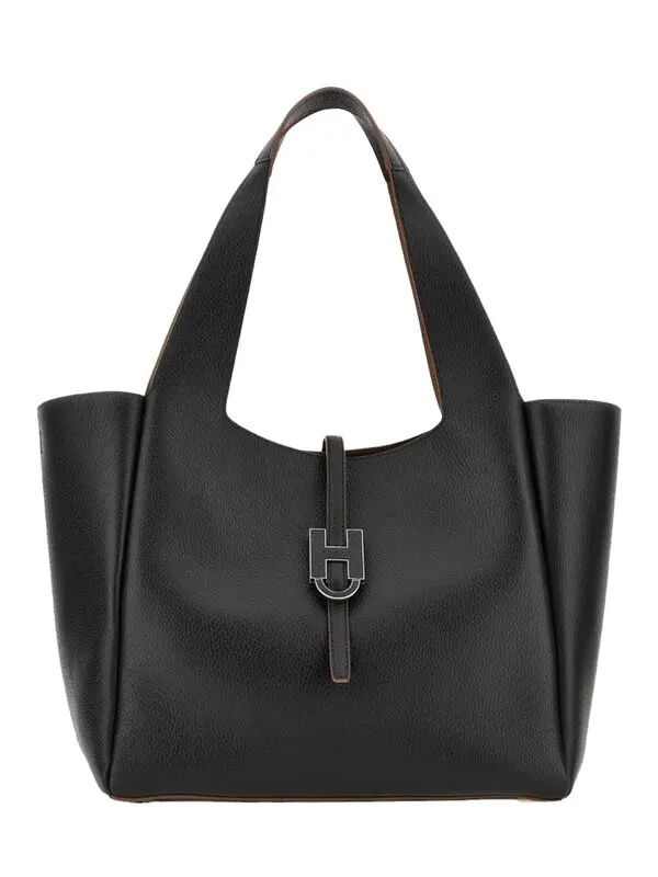 Hogan Calfskin Shoulder Bag With Double Handle And Inner Pouch - Black