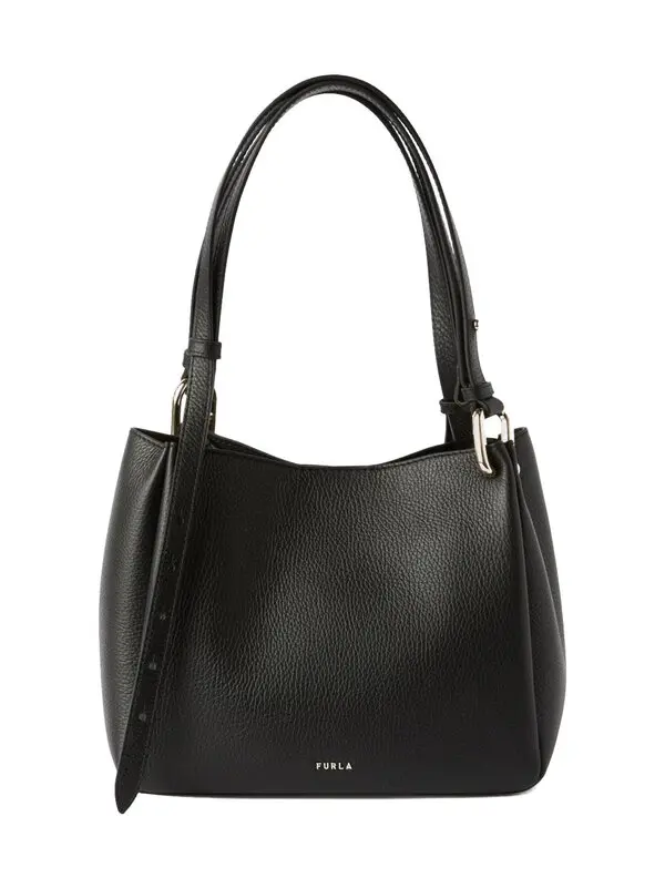 Furla Nuvola Grained Cowhide Leather Shoulder Bag With Double Adjustable Handles - Black