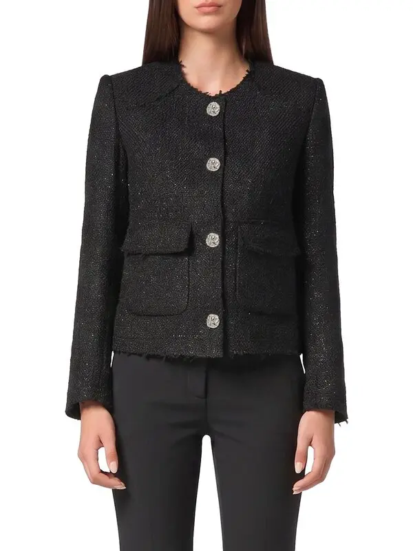 Philipp Plein Single-breasted Short Tweed Blazer With Jewelled Buttons - Black