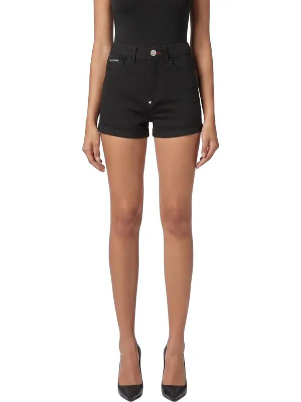 Philipp Plein High-waisted Slim Fit Denim Shorts With Five Pockets - Black