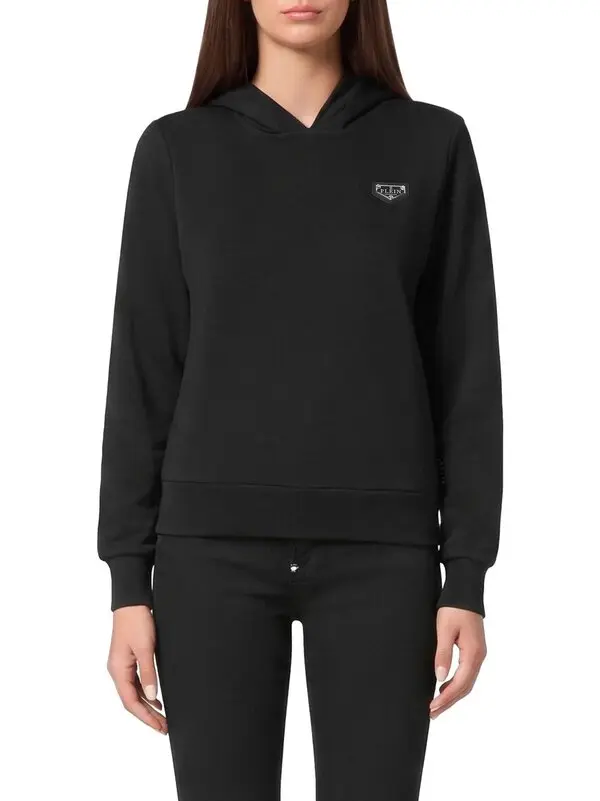 Philipp Plein Jersey Hoodie With Contrast Logo - Black