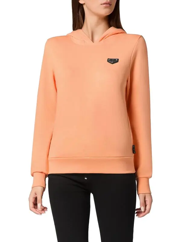 Philipp Plein Contrast Logo Jersey Hoodie With Pouch Pockets - Salmon