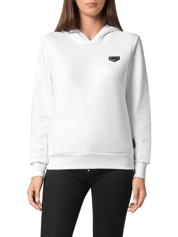 Philipp Plein Contrast Logo Jersey Hoodie With Pouch Pockets - White