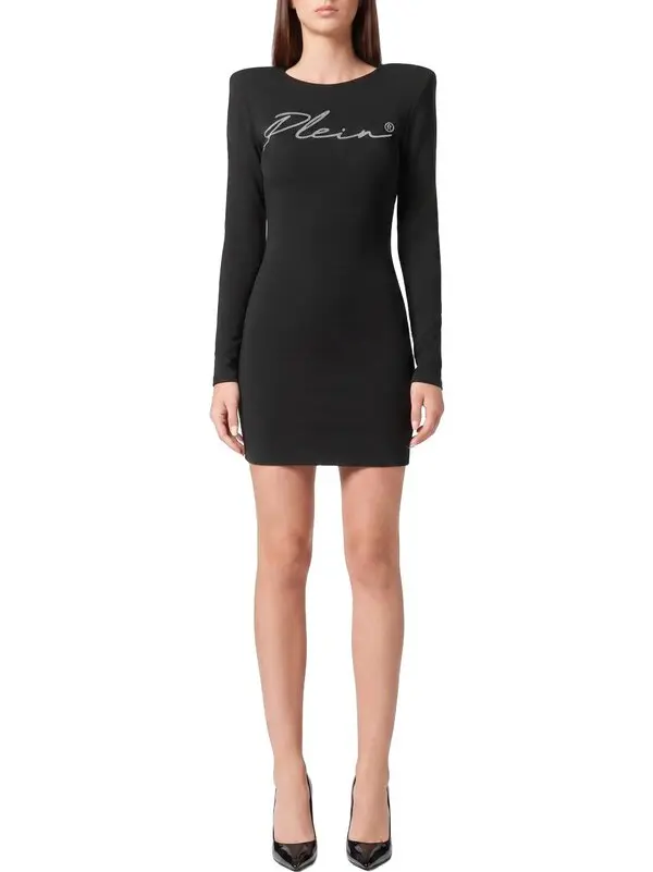 Philipp Plein Slim Fit Jersey Sheath Mini Dress With Padded Shoulders - Black