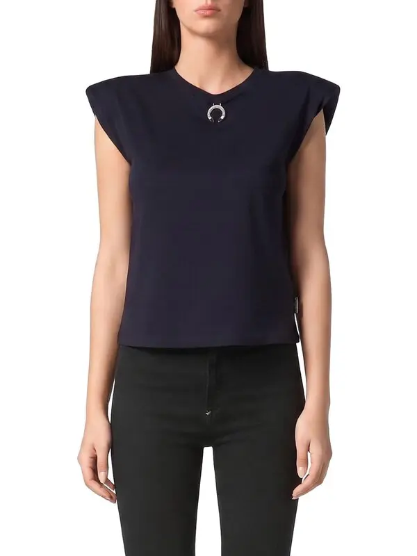 Philipp Plein Jersey Tank Top With Crew Neck And Padded Shoulders - Blue