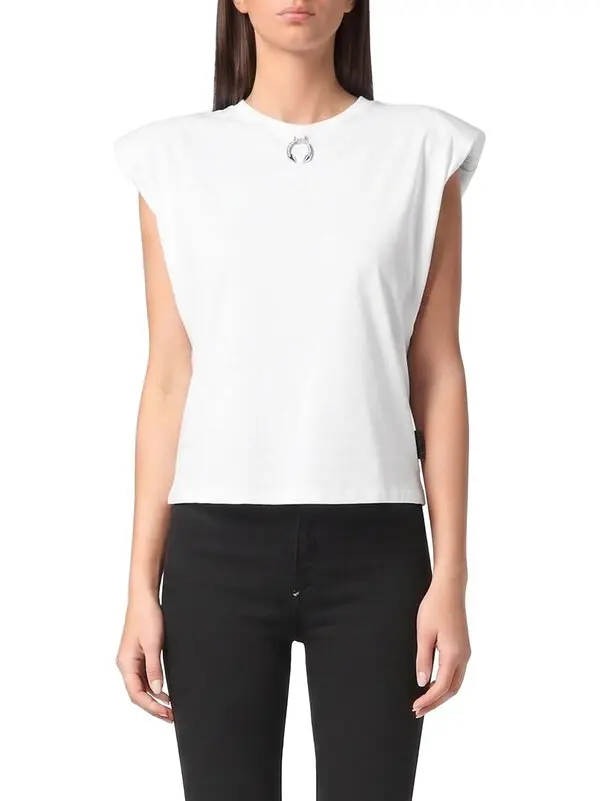 Philipp Plein Jersey Tank Top With Crew Neck And Padded Shoulders - White