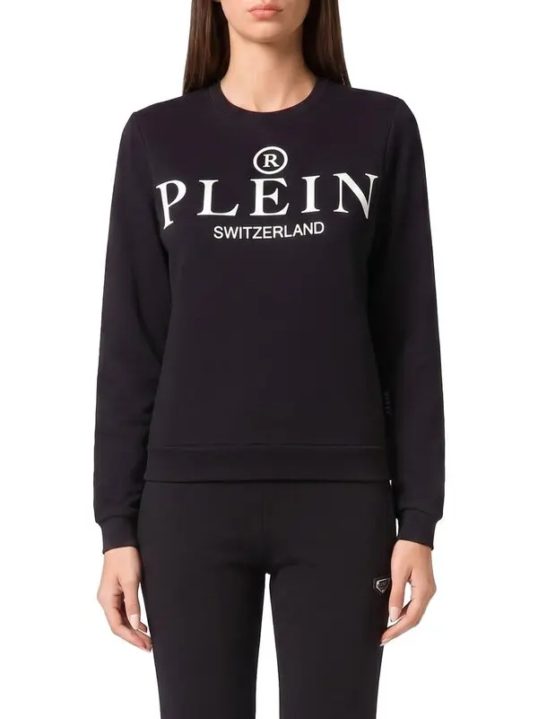 Philipp Plein Crewneck Cotton Sweatshirt With Contrast Logo Print - Black