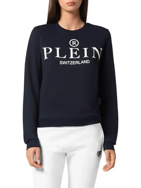 Philipp Plein Crewneck Cotton Sweatshirt With Contrast Logo Print - Blue
