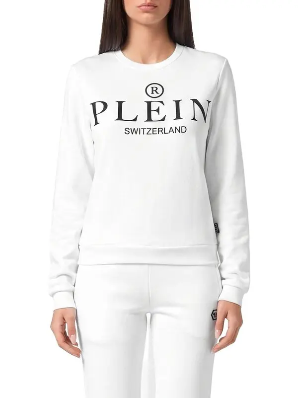 Philipp Plein Crewneck Cotton Sweatshirt With Contrast Logo Print - White